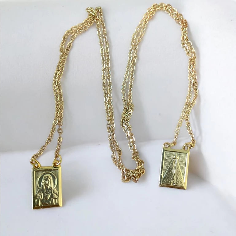 Escapulário Católico Folheado – Aparecida e Sagrado Coração de Jesus